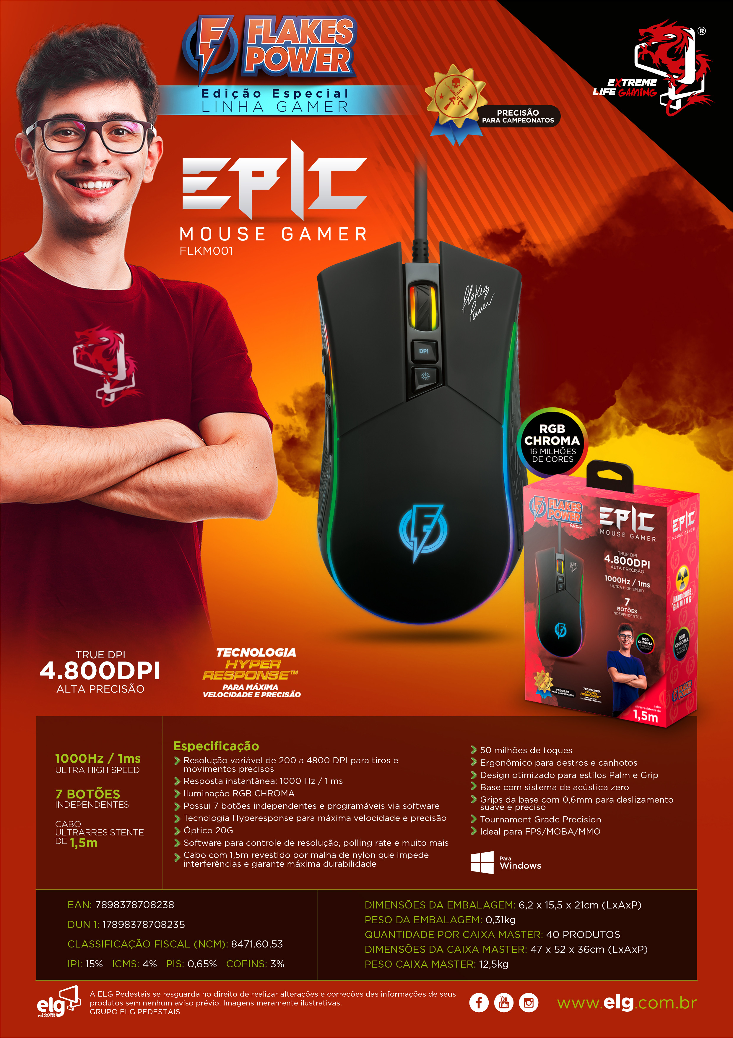Gaming | Mouses | Mouse Gamer ELG Flakes Power Epic 4.800 DPI