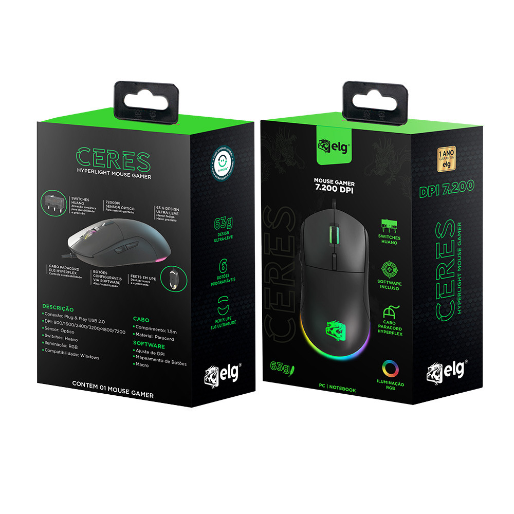 Gaming | Mouses | Mouse Gamer Ceres Hyperlight 7200DPI Rainbow 63g...